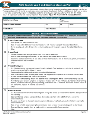 Fillable Online Toolkit Vomit and Diarrhea Clean-up Plan - WA.gov Fax ...