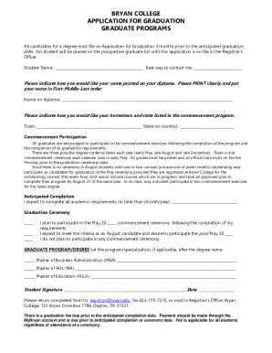 Fillable Online Bryan College Online Application for Graduation Fax ...