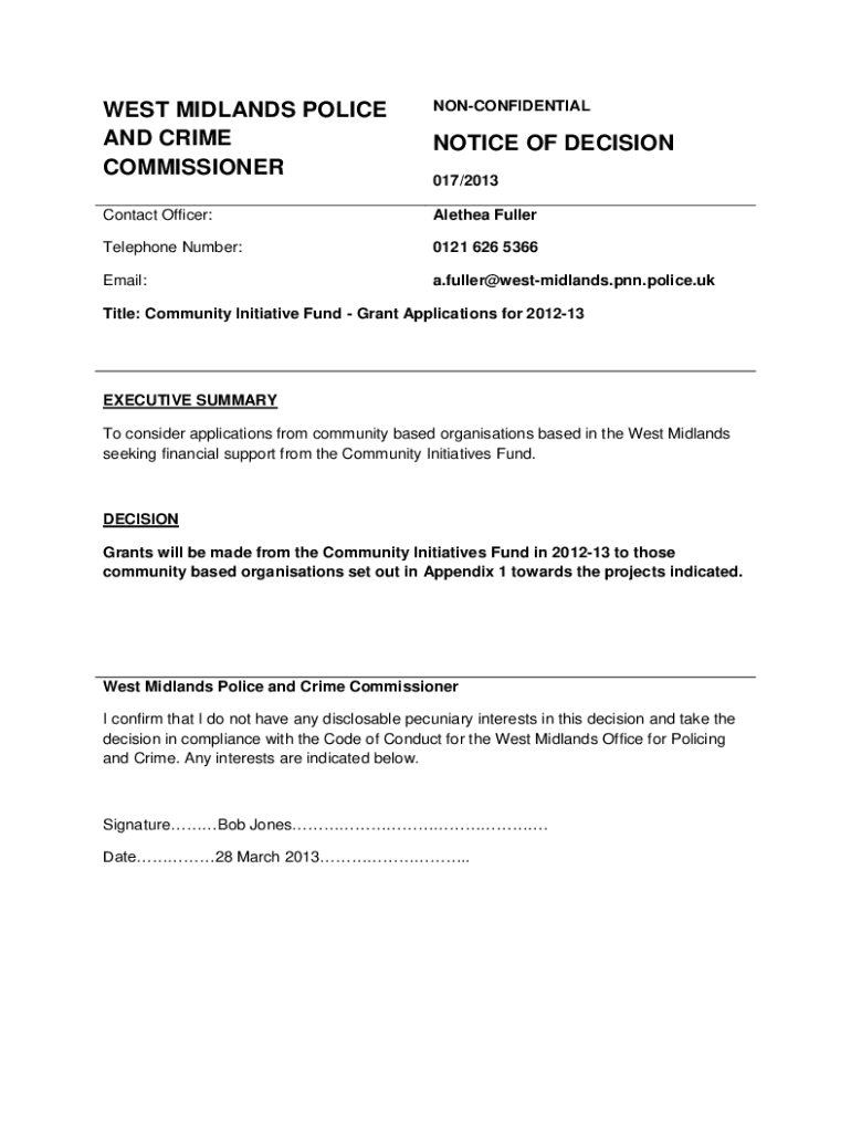 Fillable Online Response from West Midlands Police and Crime Commissioner Fax Email Print ...