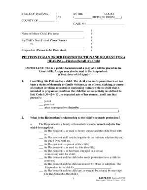 Fillable Online instructions for petition for order of protectionfiled on behalf ... Fax Email ...