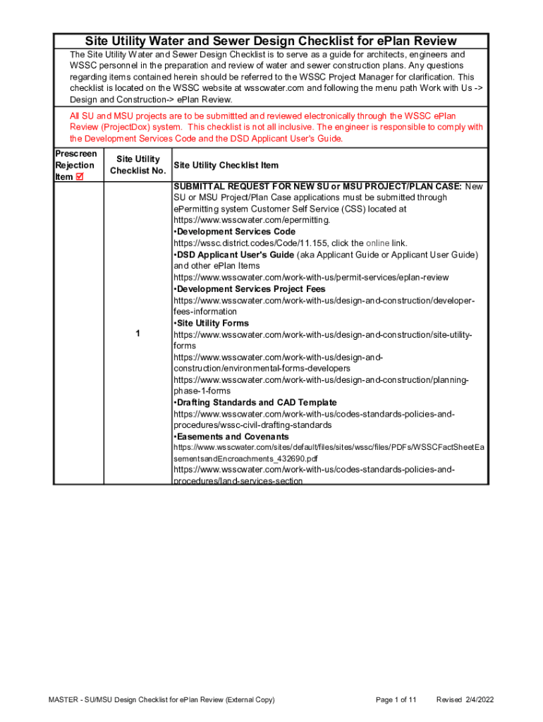 Fillable Online Site Utility Water & Sewer Design Checklist for ePlan ...