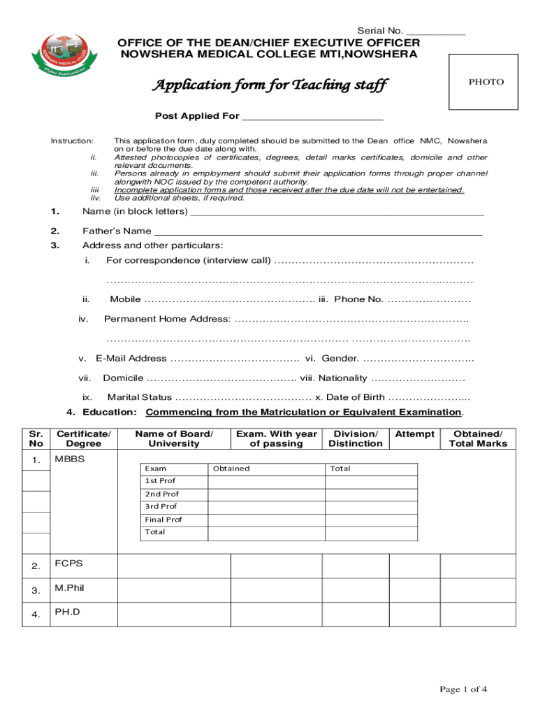 Fillable Online nmcn edu Application-Form-For-Non-Teaching-Staff-Nowshera-Medical ... Fax Email ...