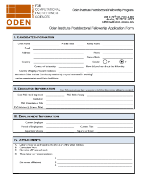 Fillable Online Oden Institute Postdoctoral Fellowship Application Form ...
