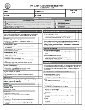 Fillable Online grade 1 report card name: student id#: academic year school Fax Email Print ...