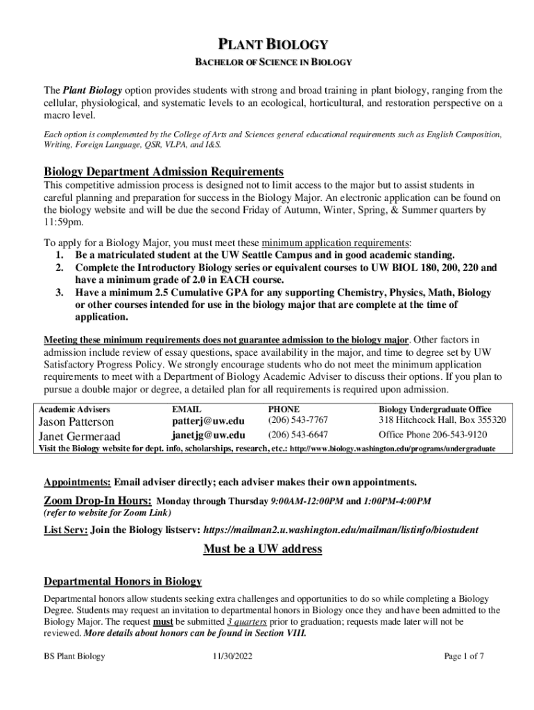 Fillable Online Plant Sciences with Placement Year - The University of ...