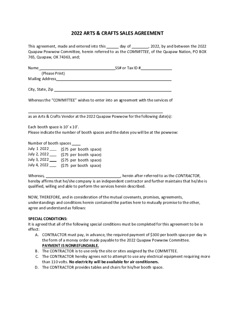 Fillable Online 2022 ARTS & CRAFTS SALES AGREEMENT Fax Email Print ...