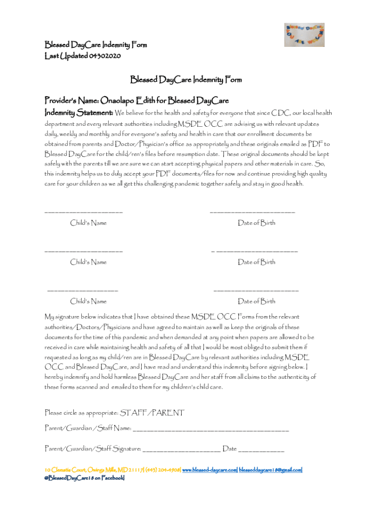 Fillable Online Childcare Provider Indemnity Sample Clauses - Law Insider Fax Email Print ...