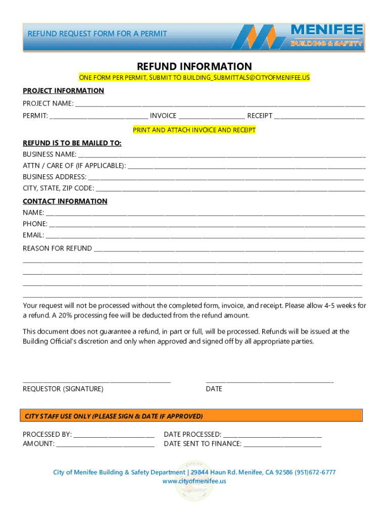 Fillable Online Refund Claim Form Instructions - Los Angeles - LADBS ...