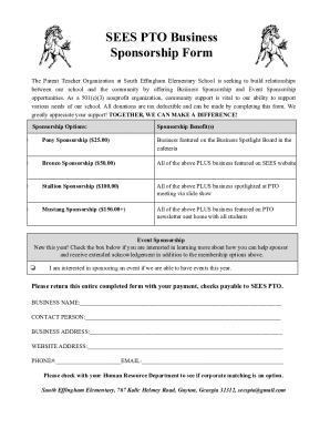 Fillable Online SEES PTO Business Sponsorship Form Fax Email Print ...