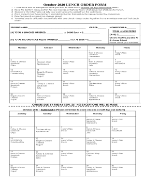 Fillable Online October 2020 LUNCH ORDER FORM - eCatholic Fax Email ...