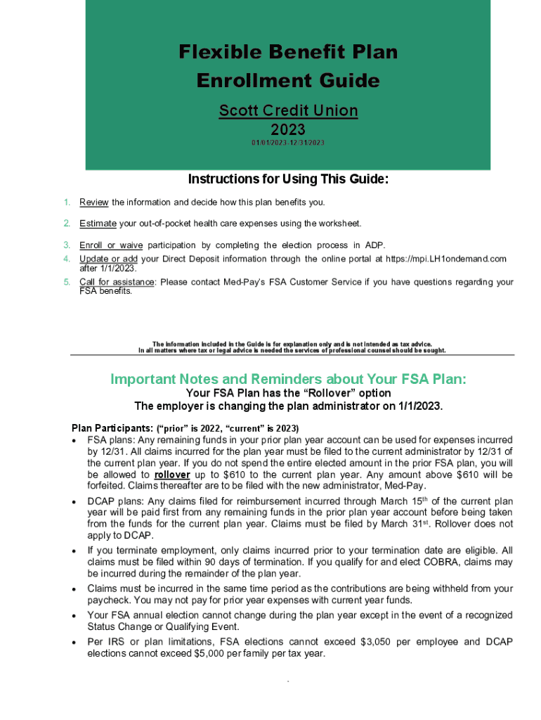Fillable Online Flexible Benefit Plan Enrollment Guide - Scott Credit Union Fax Email Print ...
