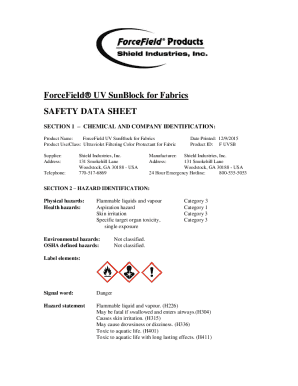 Fillable Online ForceField UV SunBlock for Fabrics SAFETY DATA SHEET ...