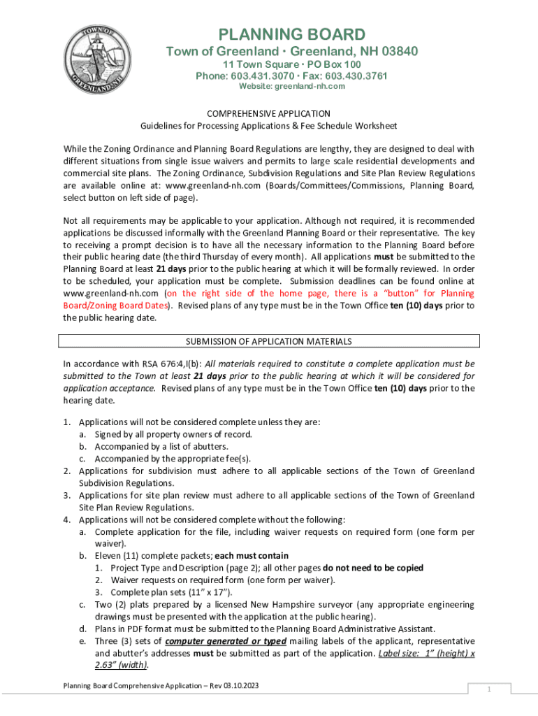 Fillable Online Planning Board Application Greenland NH Fax Email Print ...
