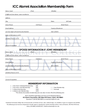 Fillable Online ICC Alumni Association Membership Form Fax Email Print ...