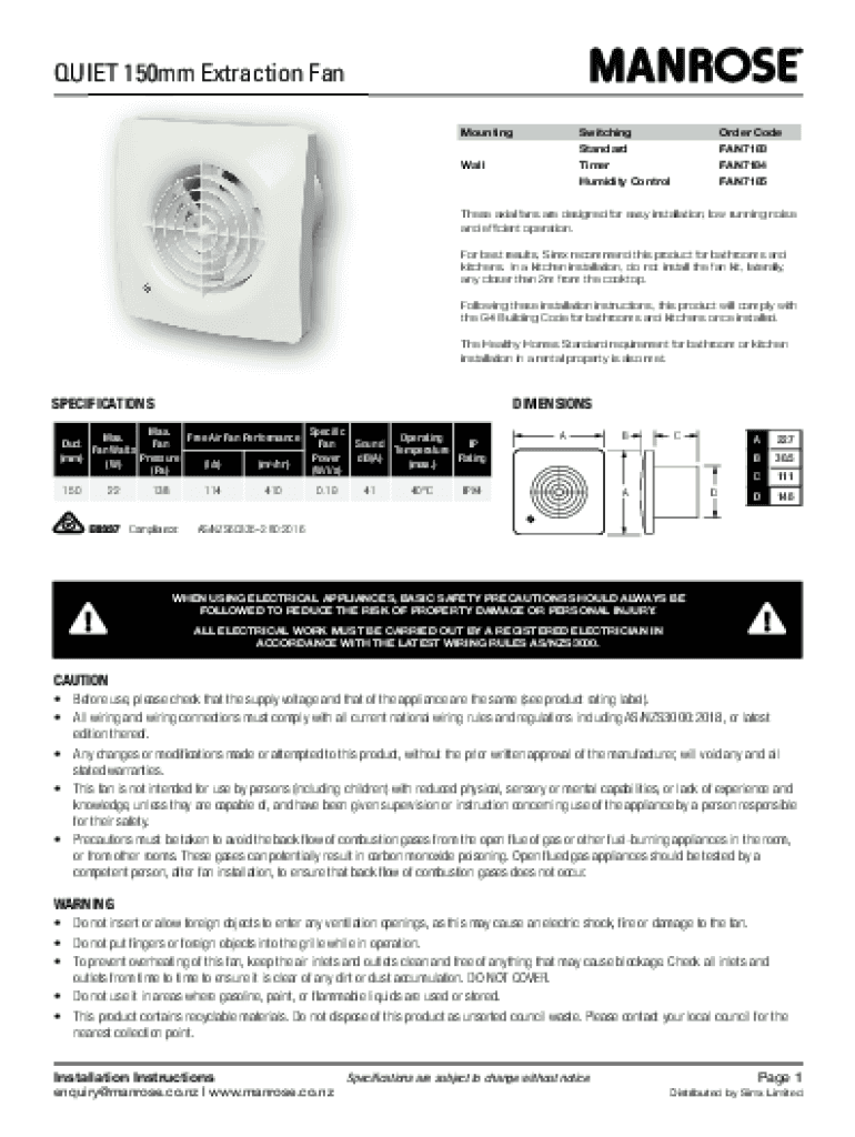 Fillable Online QUIET 150mm Extraction Fan - Manrose Fax Email Print ...