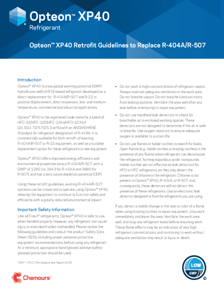 Fillable Online Opteon XP40 Retrofit Guidelines to Replace R-404A / R ...