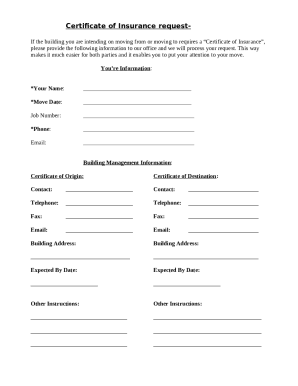 Certificate of Insurance request- Doc Template | pdfFiller