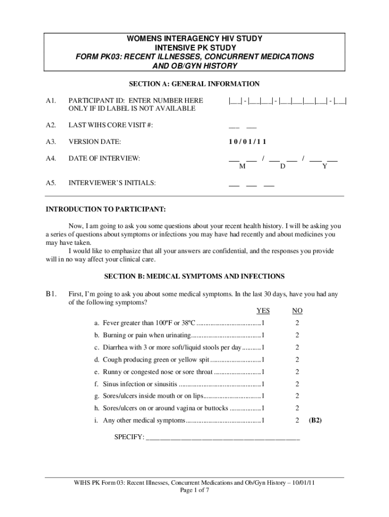 Fillable Online statepi jhsph recent illnesses, concurrent medications and ob/gyn history Fax ...