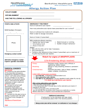 Fillable Online Non-Food Allergy and Anaphylaxis Emergency Plan Fax ...