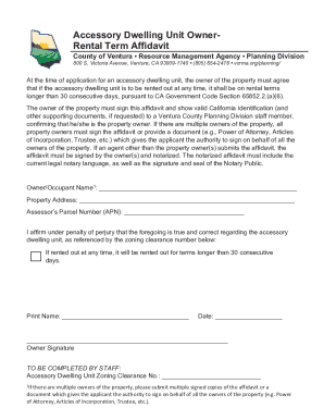 Fillable Online Accessory Dwelling Unit Owner- Rental Term Affidavit ...
