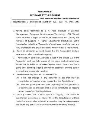 affidavit by the student - bvpinst edu Doc Template | pdfFiller