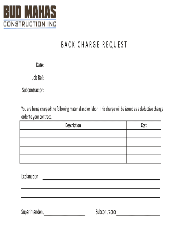 Fillable Online back charge form.docx Fax Email Print - pdfFiller