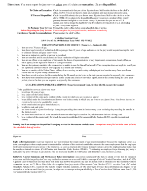 Fillable Online You must report for jury service unless you: (1) claim ...