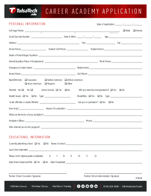 Fillable Online APPLICATION FOR ADMISSION - Memphis - Career Academy ...