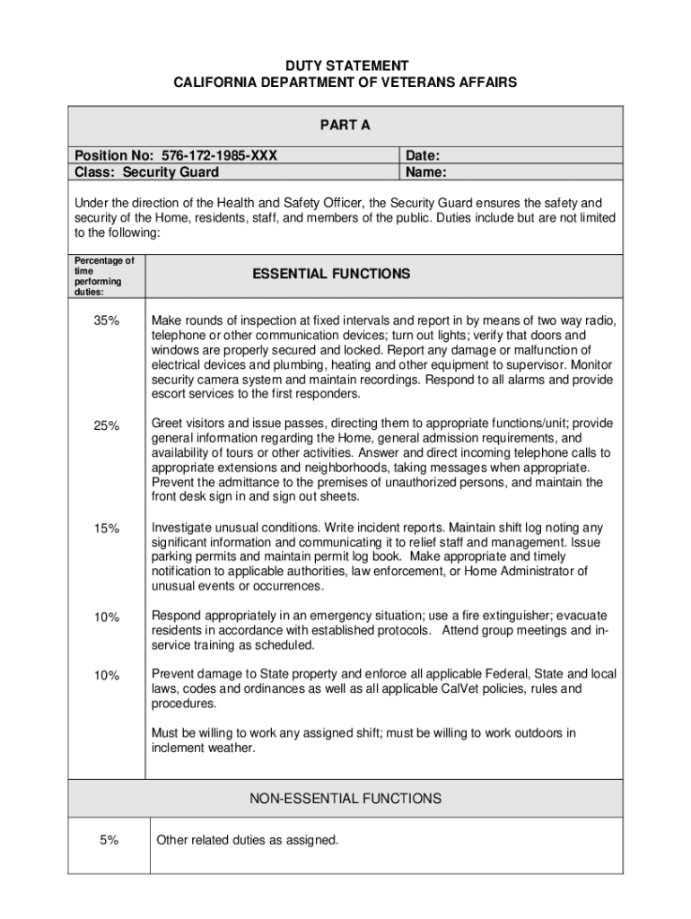 Fillable Online Job Posting: SECURITY GUARD - CalCareers - CA.gov Fax ...