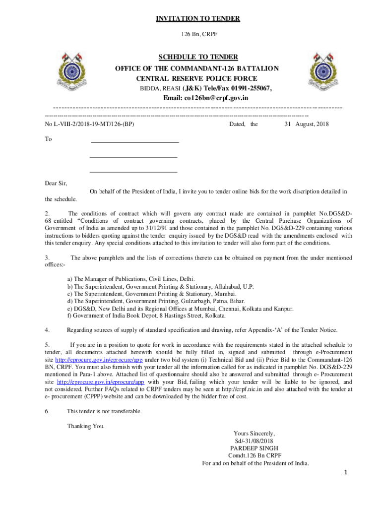 Fillable Online crpf gov Repair/Renovation of Tradesman Line at Hq/126 ...