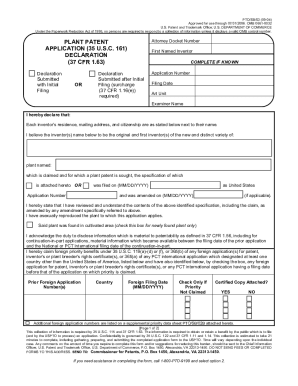 Fillable Online Plant Patent Application (35 U.S.C. 161) Declaration ...
