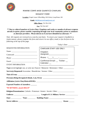 Chaplain Request - Marine Corps Base Quantico Doc Template | pdfFiller