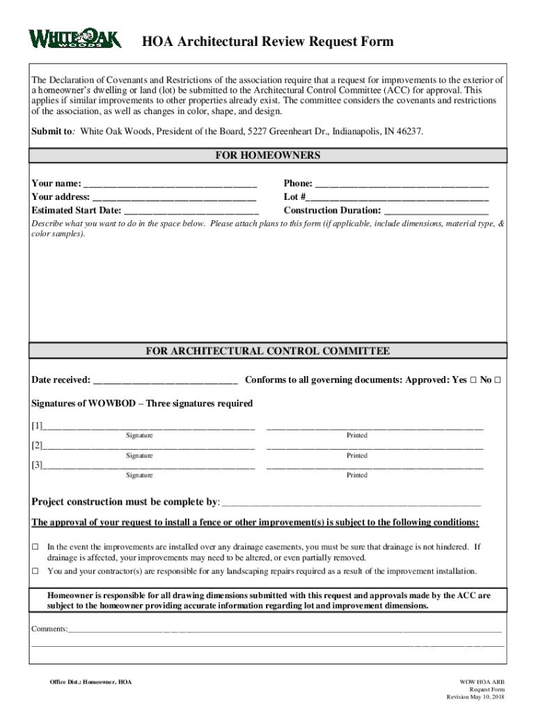 Fillable Online HOA Architectural Review Request Form Fax Email Print ...