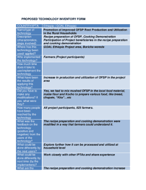 Fillable Online PROPOSED TECHNOLOGY INVENTORY FORM COUNTRY/IPTA ... Fax ...