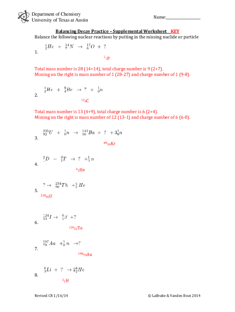 Fillable Online ch302 cm utexas nuclear reaction practice worksheet answers - Amanda Stone Fax ...