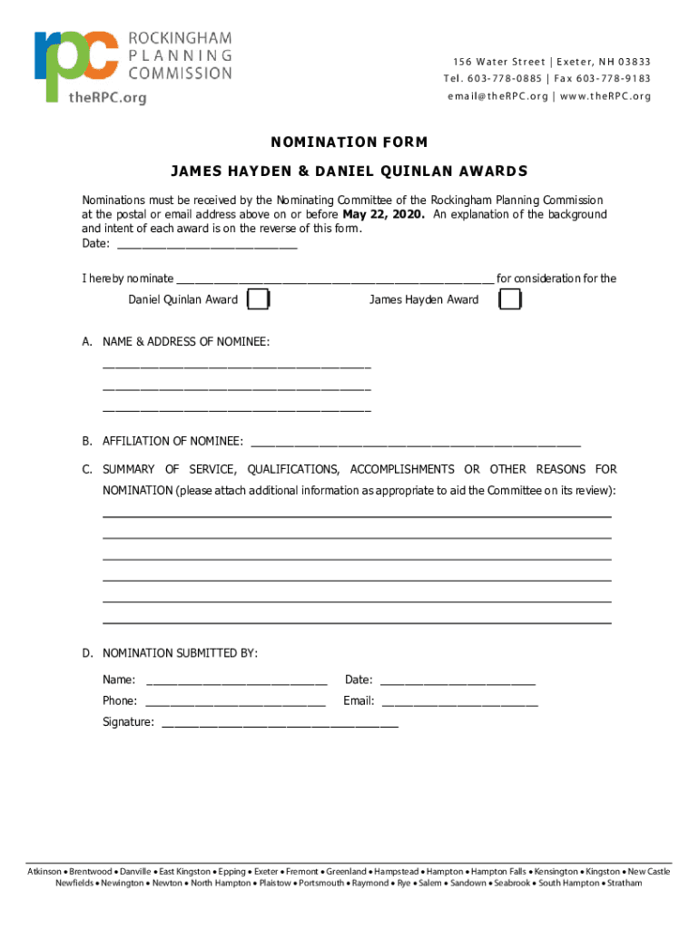 2020-2025 NH RPC Nomination Form James Hayden & Daniel Quinlan Awards ...