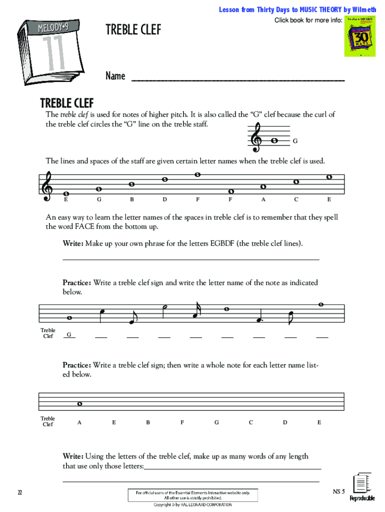 Fillable Online Treble Clef Theory Level 1 - This is Available on ...