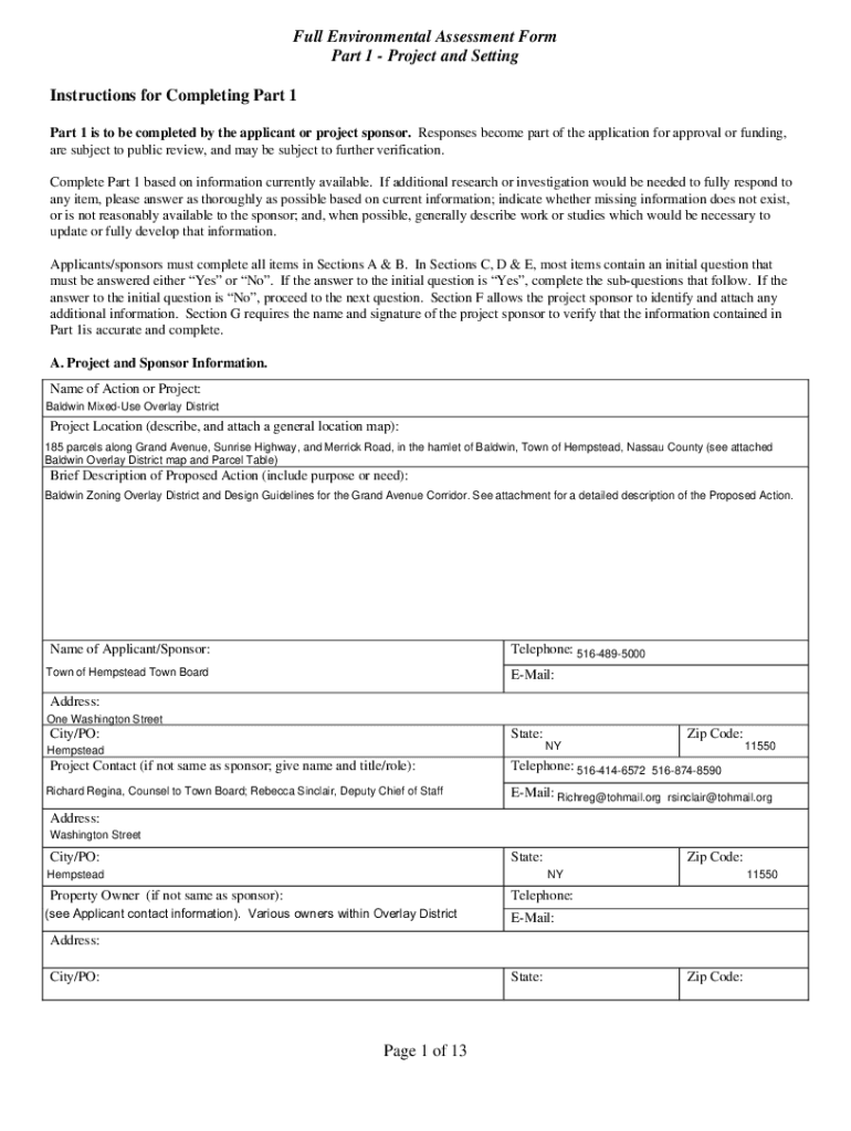 Fillable Online Full Environmental Assessment Form Part 1 - Town of ...
