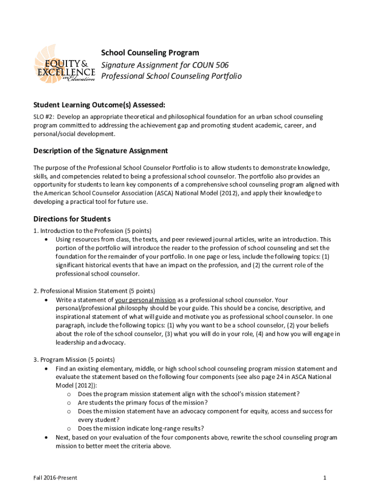Fillable Online Department of Counseling Program Assessment Plan Fax ...