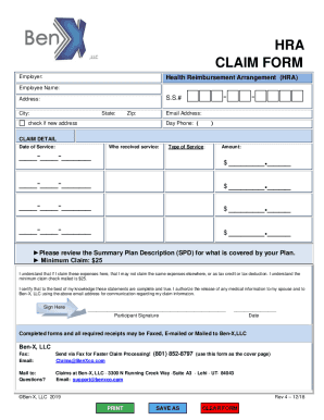 Fillable Online Claim Form For Section 105 Health Reimbursement ... Fax ...