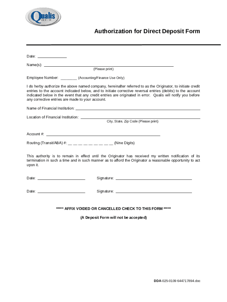 Authorization Agreement for Automatic Deposits. DDA-025-0902 Doc ...