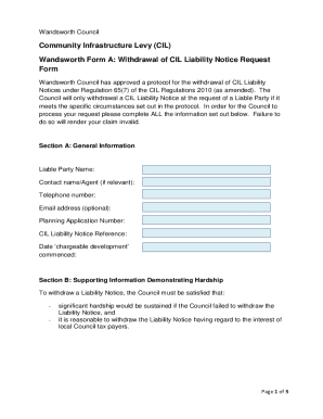 Fillable Online Withdrawal of CIL Liability Notice Request Form Fax ...