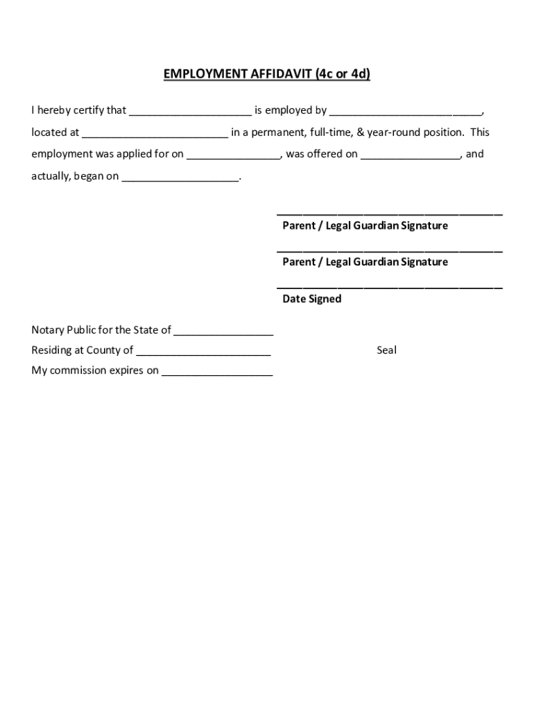 Fillable Online Employment Affidavit (4c or 4d) - Montana State ...