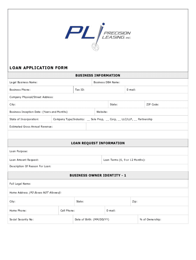 Fillable Online LOAN APPLICATION FORM - Precision Leasing Fax Email Print - pdfFiller