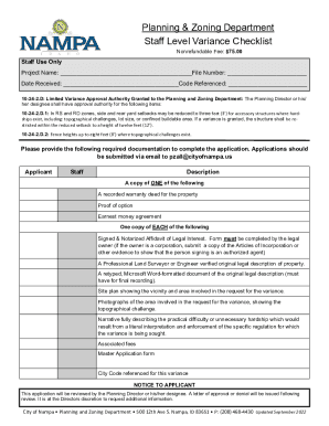 Fillable Online Planning & Zoning Department Staff Level Variance ...