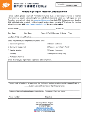 Fillable Online Honors High-Impact Practice Completion Form Fax Email ...
