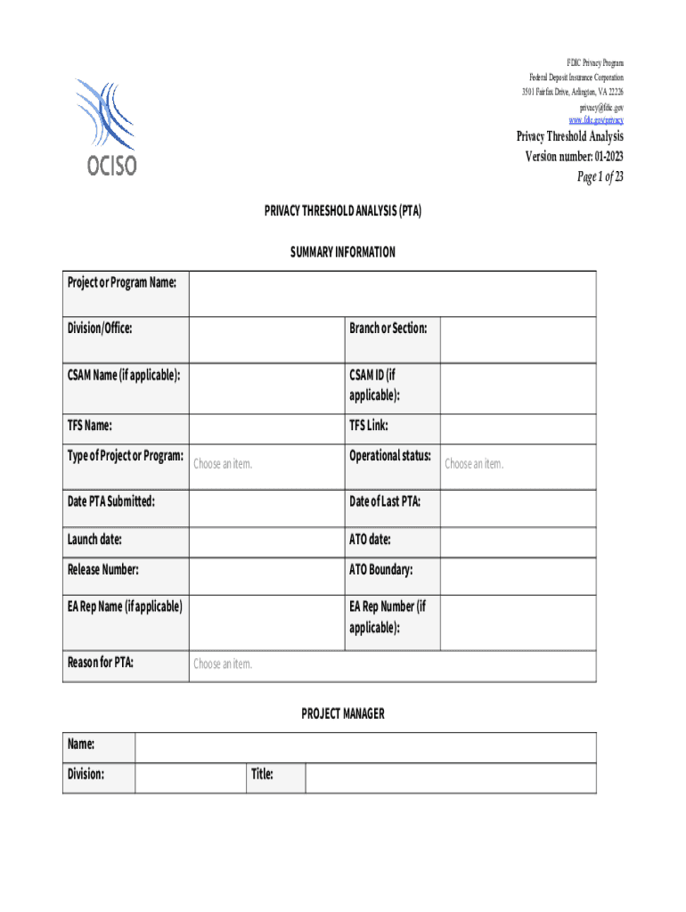 Fillable Online FDIC Privacy Threshold Analysis (PTA) Fax Email Print ...