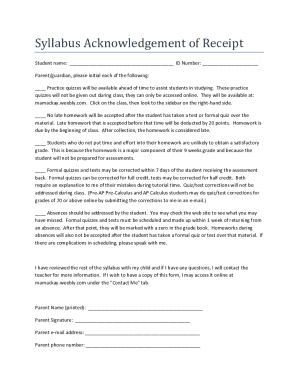 Fillable Online Syllabus Acknowledgement of Receipt Fax Email Print ...
