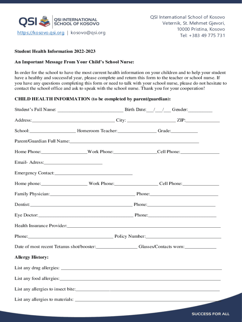 Fillable Online QSI International School of Kosovo - Quality Schools ...