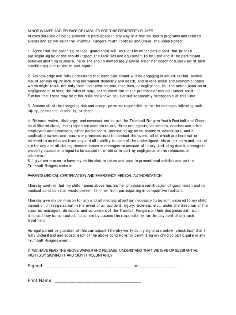 Fillable Online Amateur Athletic Waiver and Release of Liability and ...